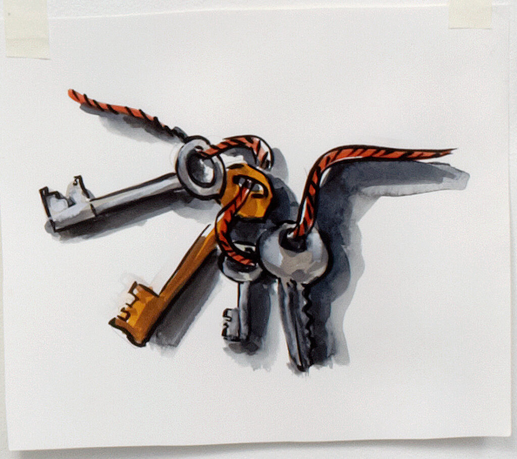 Lisa Milroy, Set of Keys on a String - Drawing Room